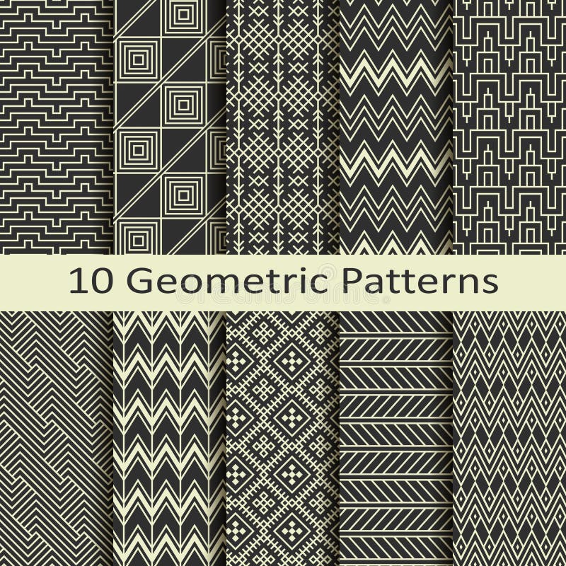 Set of Ten Geometric Patterns Stock Vector - Illustration of seamless ...