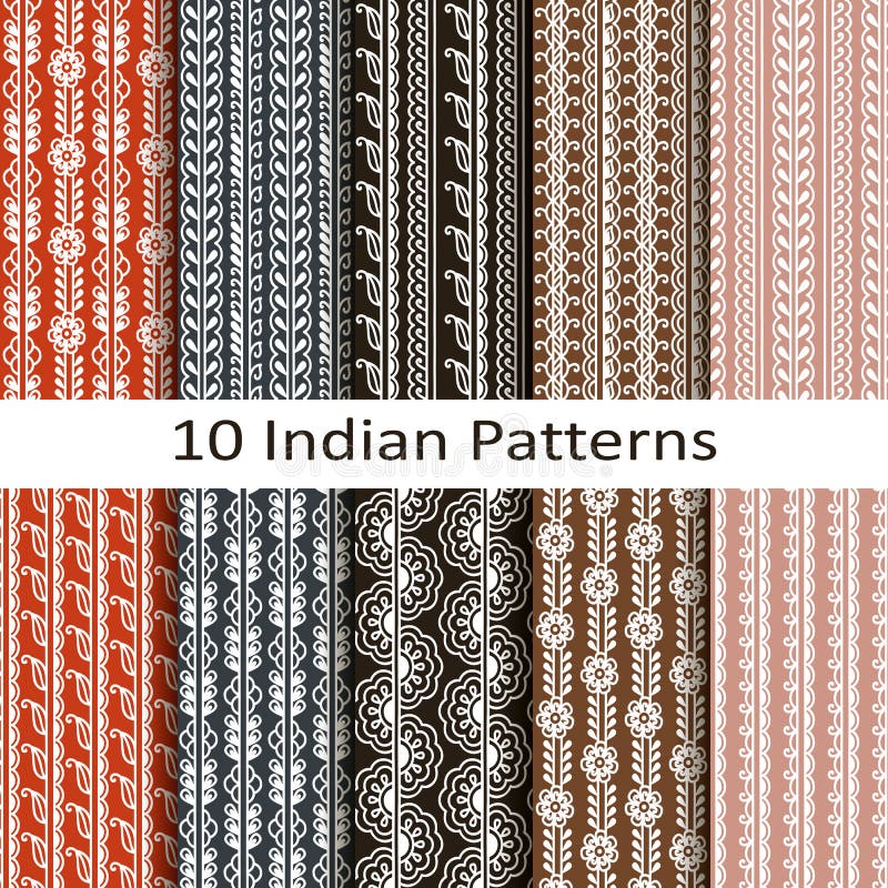 Set of ten indian patterns stock vector. Illustration of flower - 57689101