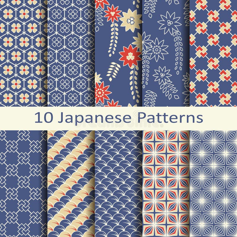Set of Ten Japanese Patterns Stock Vector - Illustration of lineal ...