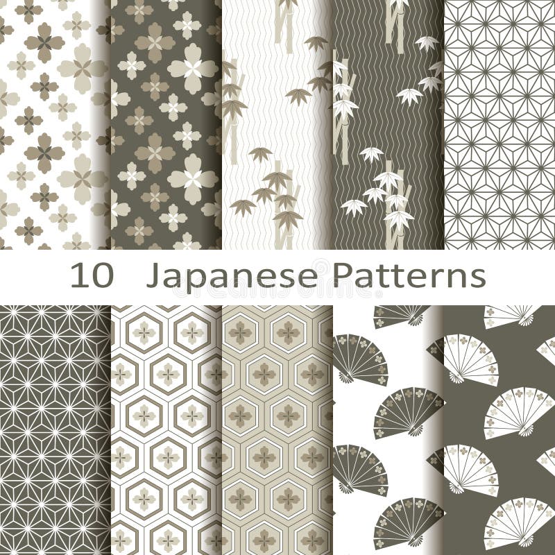 Set of Ten Japanese Patterns Stock Vector - Illustration of lineal ...