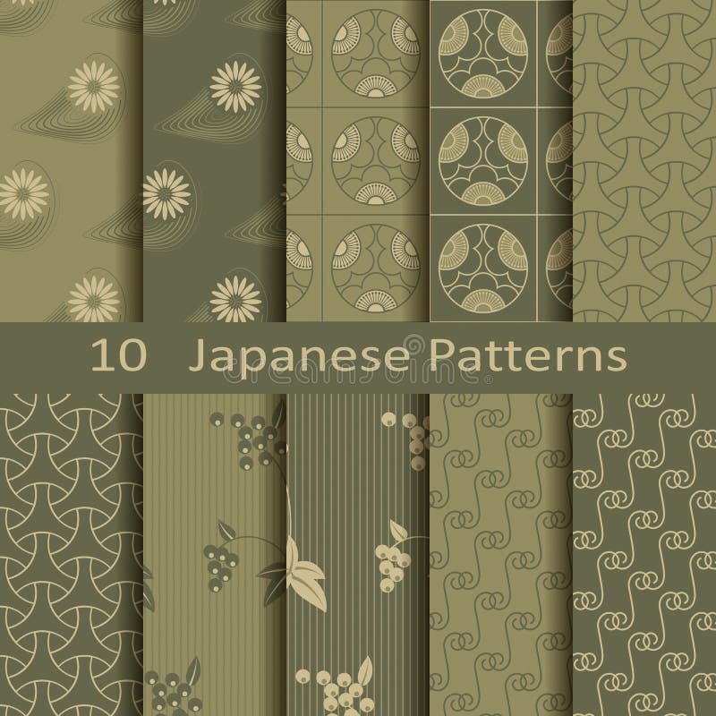 Set of Ten Japanese Patterns Stock Vector - Illustration of lineal ...
