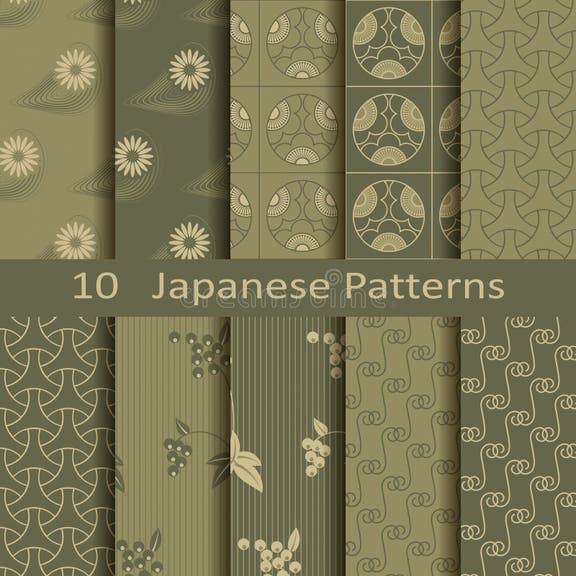 Set of Ten Japanese Patterns Stock Vector - Illustration of lineal ...