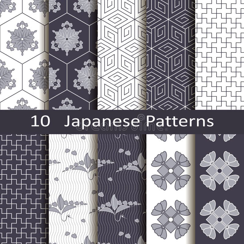 Set of Ten Japanese Patterns Stock Vector - Illustration of lineal ...