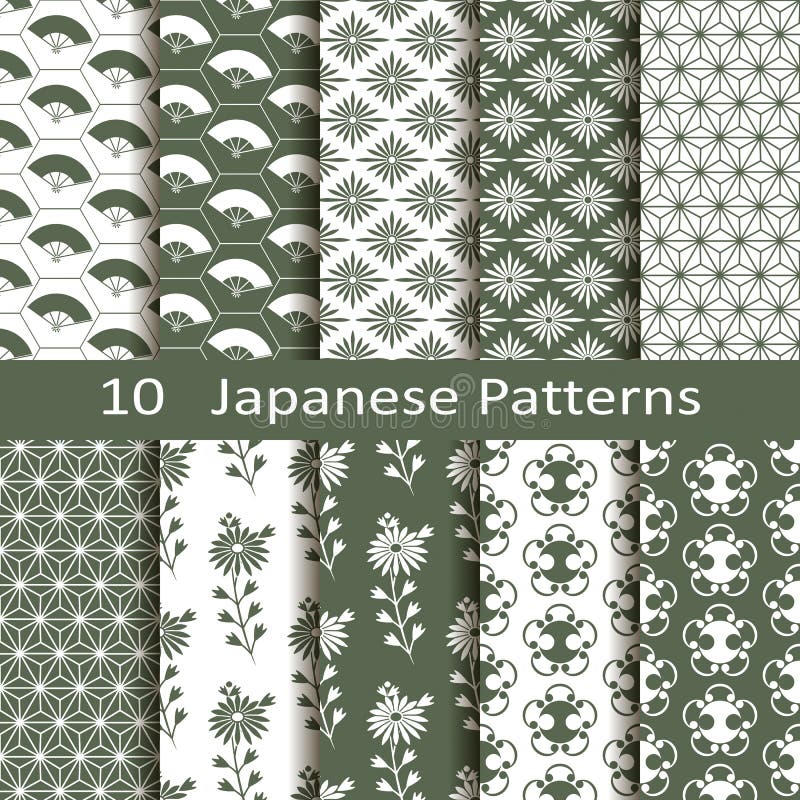 Set of Ten Japanese Patterns Stock Vector - Illustration of lineal ...
