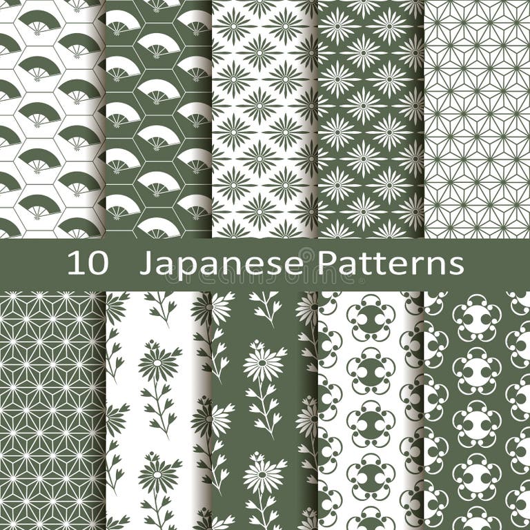Set of Ten Japanese Patterns Stock Vector - Illustration of wallpaper ...
