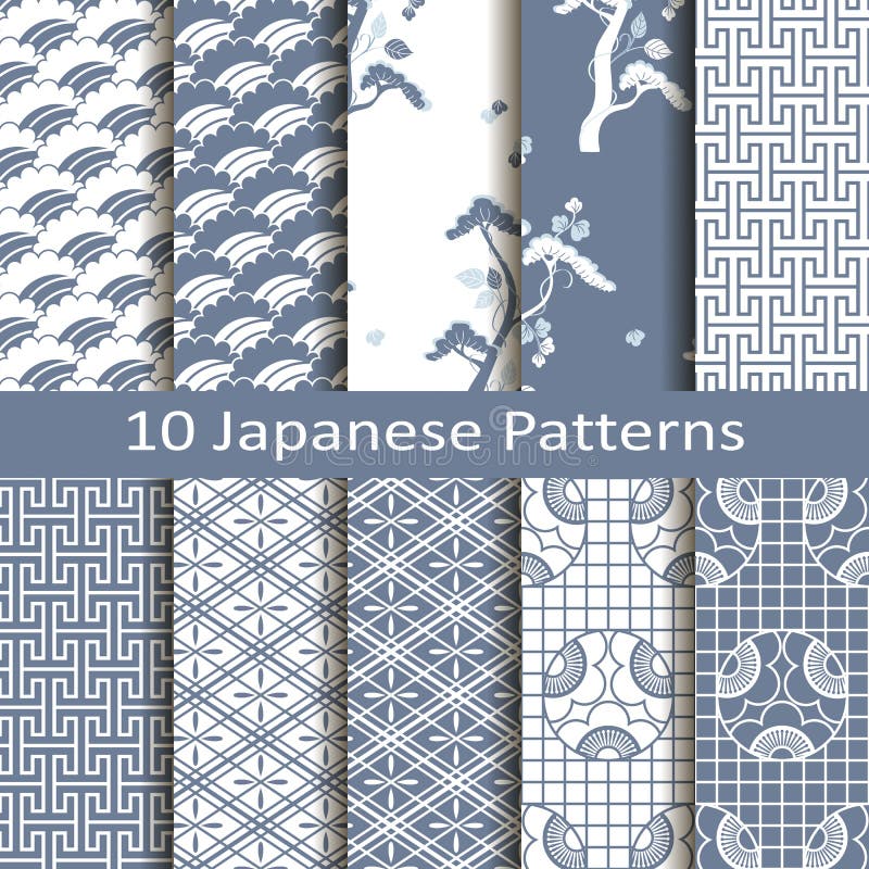 Set of Ten Japanese Patterns Stock Vector - Illustration of lineal ...