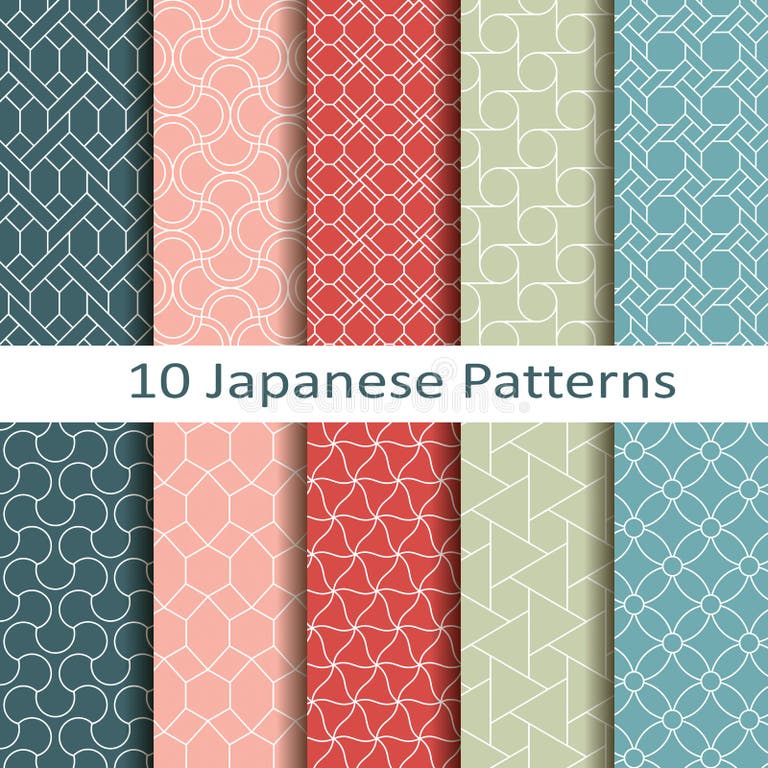 Set of Ten Japanese Patterns Stock Vector - Illustration of glass ...