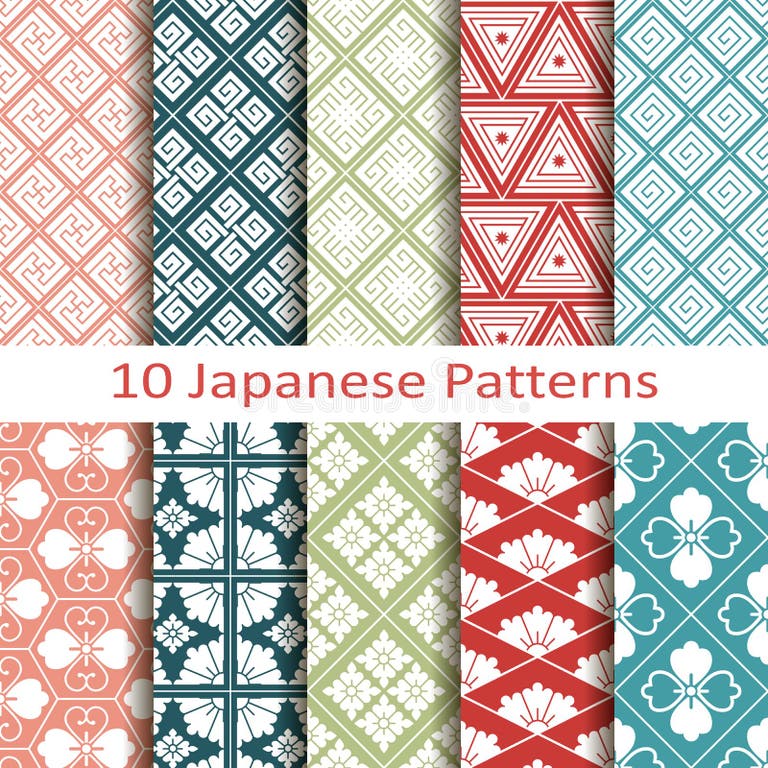 Set of Ten Japanese Patterns Stock Vector - Illustration of classic ...