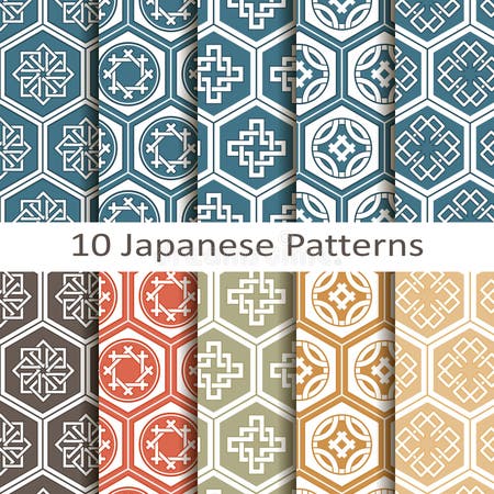 Set of Ten Japanese Patterns Stock Vector - Illustration of silver ...