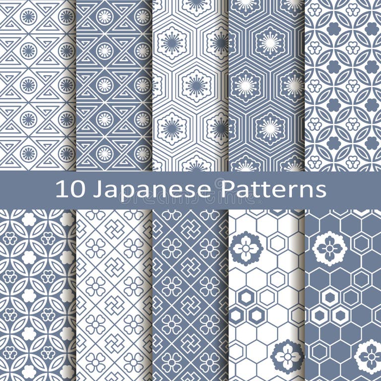 Set of Ten Japanese Patterns Stock Vector - Illustration of wallpaper ...