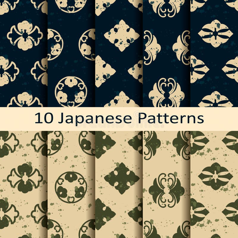 Set of Ten Japanese Patterns Stock Vector - Illustration of square ...