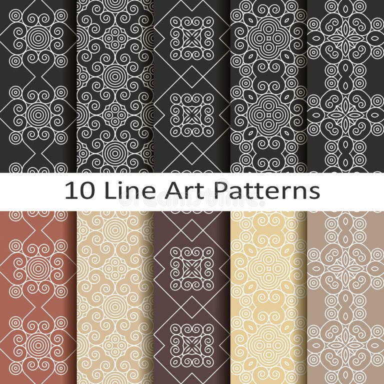 Set of Ten Line Art Patterns Stock Vector - Illustration of volume ...