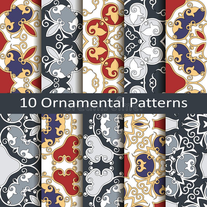 Set of Ten Ornamental Patterns Stock Vector - Illustration of ...