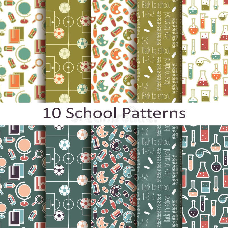 Set of ten school patterns stock vector. Illustration of lineal - 54081307