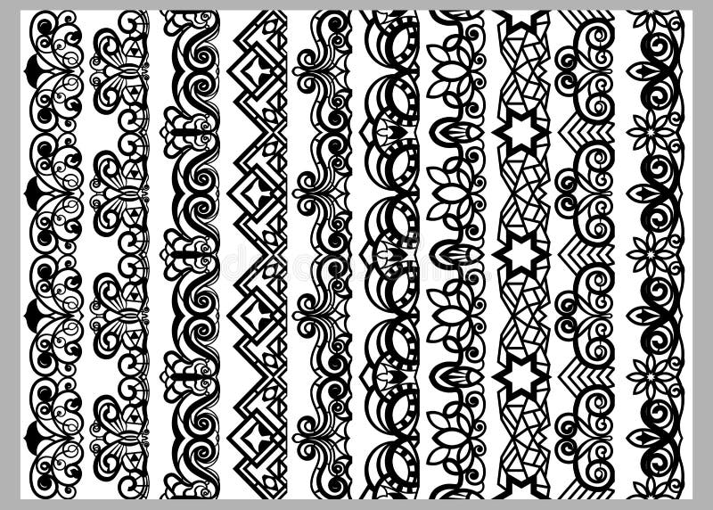 Set of Ten Seamless Endless Decorative Lines. Indian Decoration Border ...