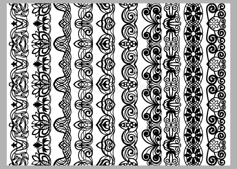Set of Ten Seamless Endless Decorative Lines. Indian Decoration Border ...