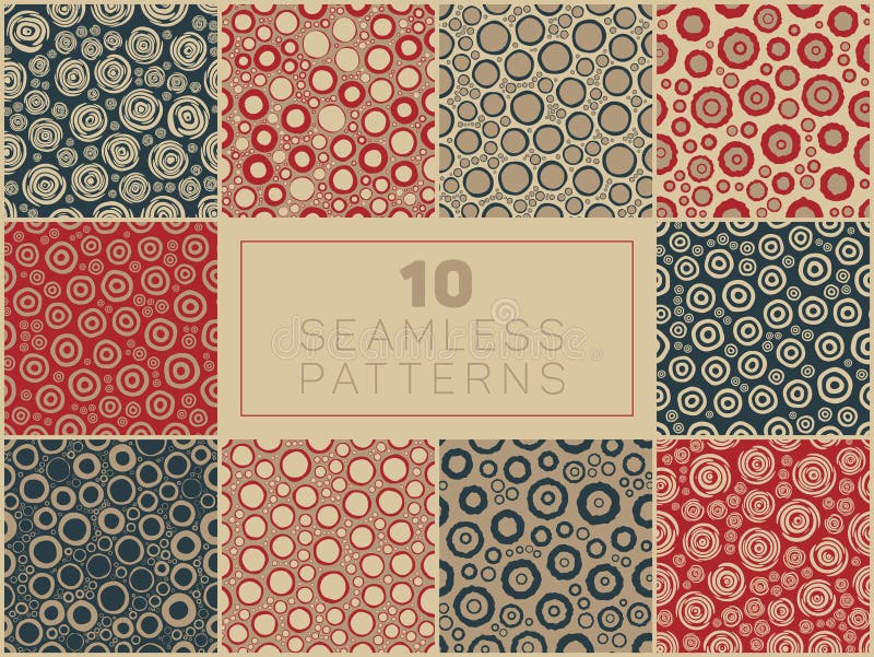 Set of Ten Seamless Hand Drawn Rough Line Circle Round Shapes Jumble ...