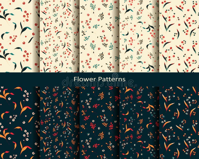 Ten Seamless Vector Flower Patterns. Seamless Template in Swatch Panel ...