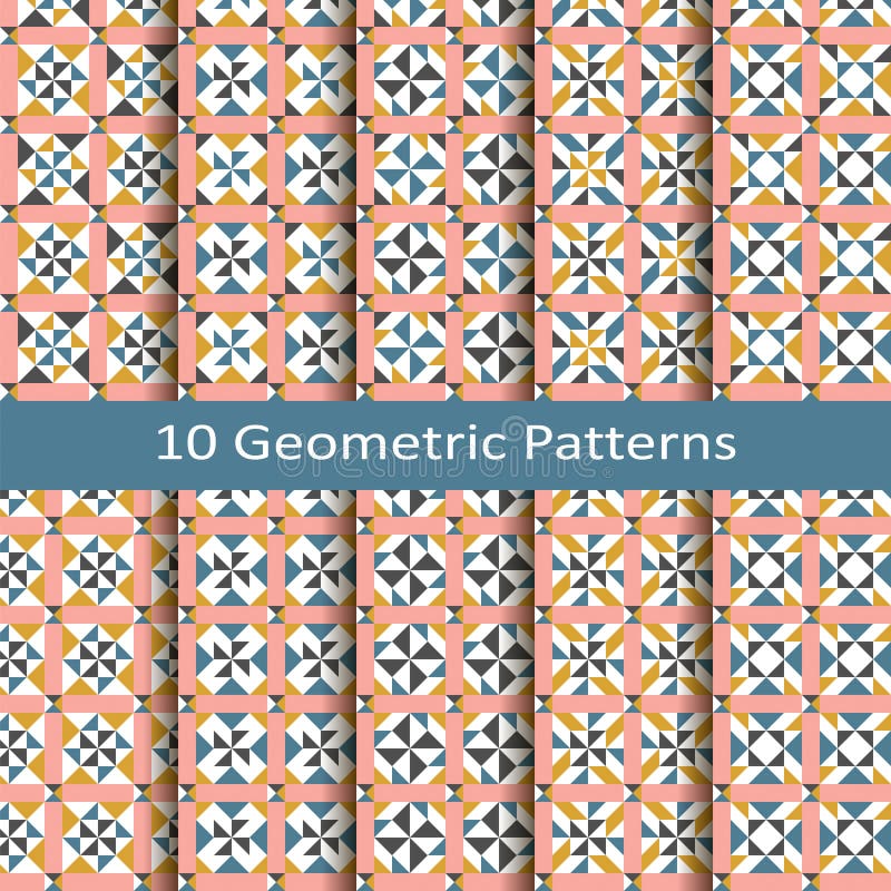 Set of Ten Seamless Vector Geometric Patterns. Design for Tiles, Cover ...