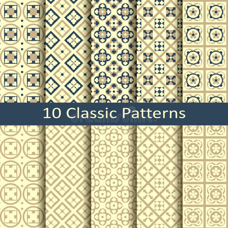 Set of Ten Seamless Vector Gold Geometric Classic Patterns Stock Vector ...