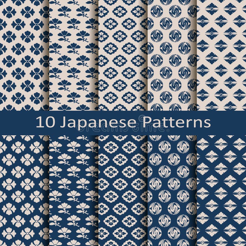Set of Ten Seamless Vector Traditional Japanese Patterns Stock Vector ...