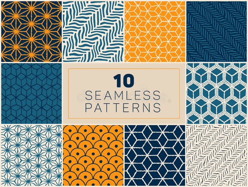 Set of Ten Vector Seamless Hand Drawn Rough Geometric Line Patterns in ...