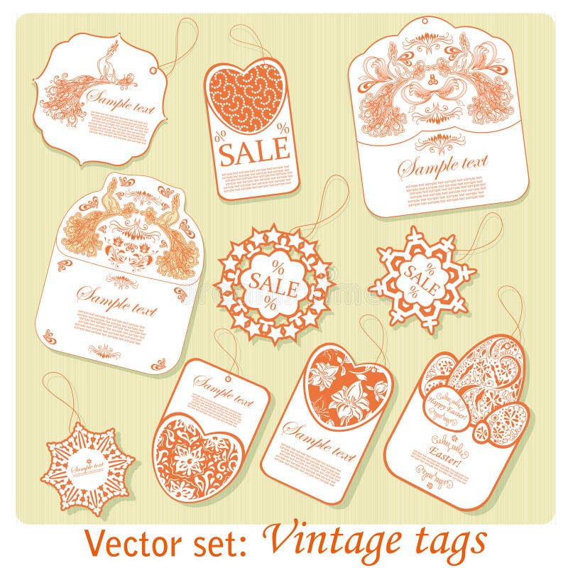 Set of ten vintage tags stock vector. Illustration of beautiful - 48980906