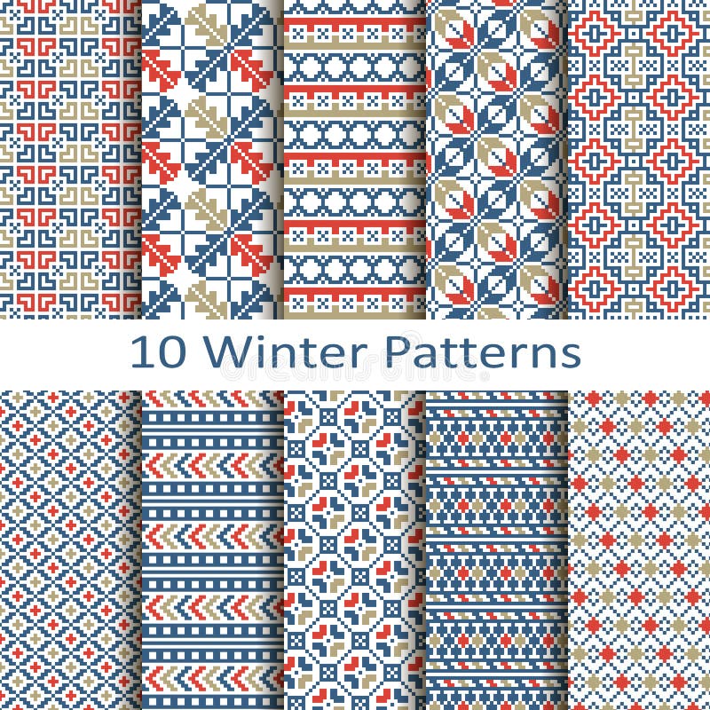 Set of ten winter patterns stock vector. Illustration of abstract ...