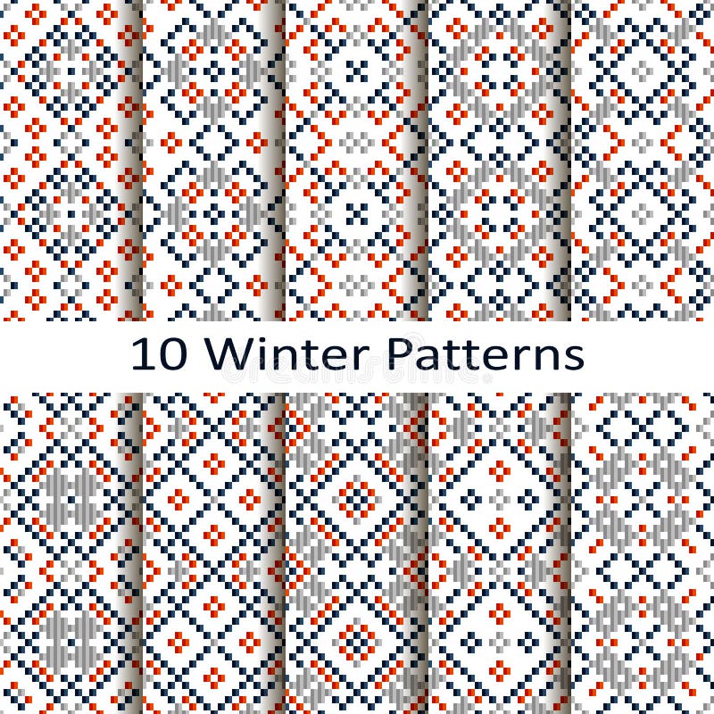 Set of ten winter patterns stock vector. Illustration of white - 58291872