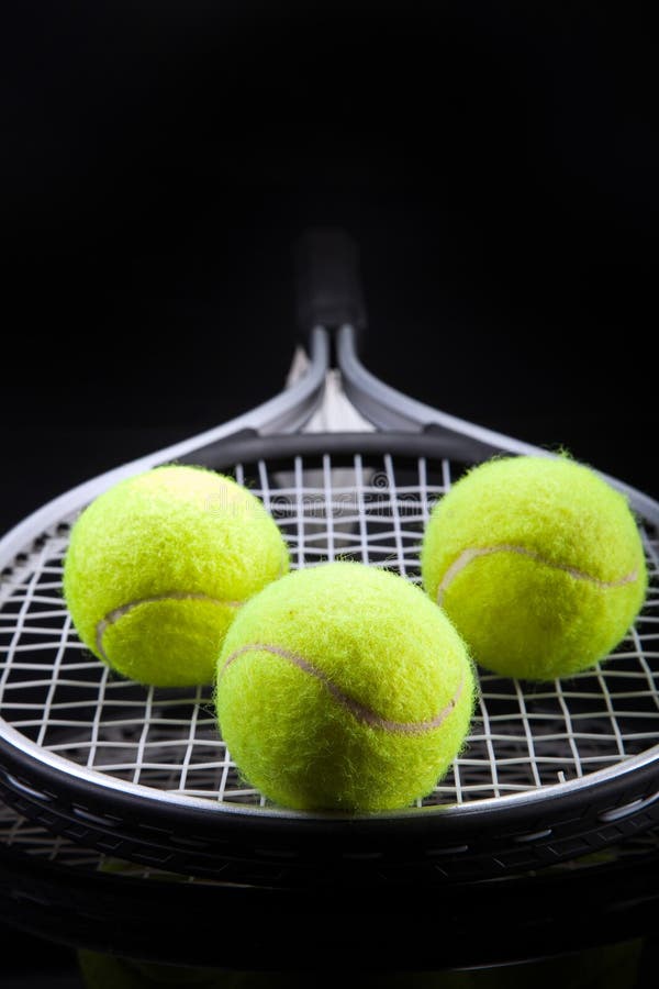 A Set of Tennis. Racket and Ball. Stock Photo - Image of black, yellow ...