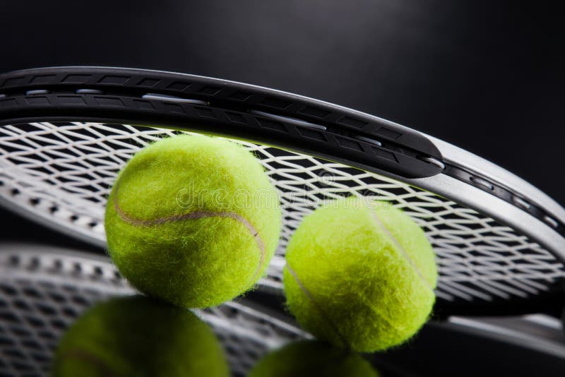 A Set of Tennis. Racket and Ball. Stock Photo - Image of black, yellow ...