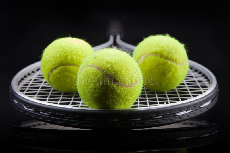 A Set of Tennis. Racket and Ball. Stock Photo - Image of black, yellow ...