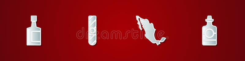 Set Tequila Bottle, Cigar, Map of Mexican and Icon. Vector Stock Vector ...