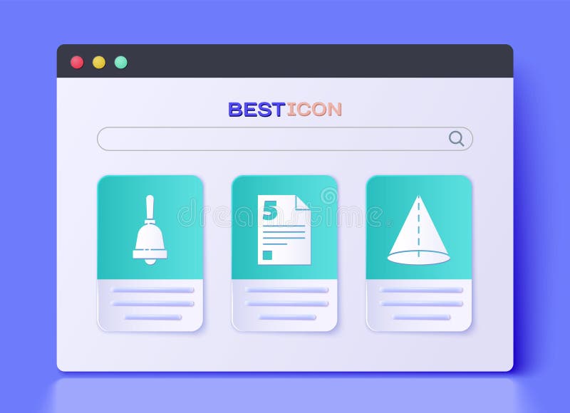 Set Test or Exam Sheet, Ringing Bell and Geometric Figure Cone Icon ... Set Test or Exam Sheet, Ringing Bell and Geometric Figure Cone Icon ...