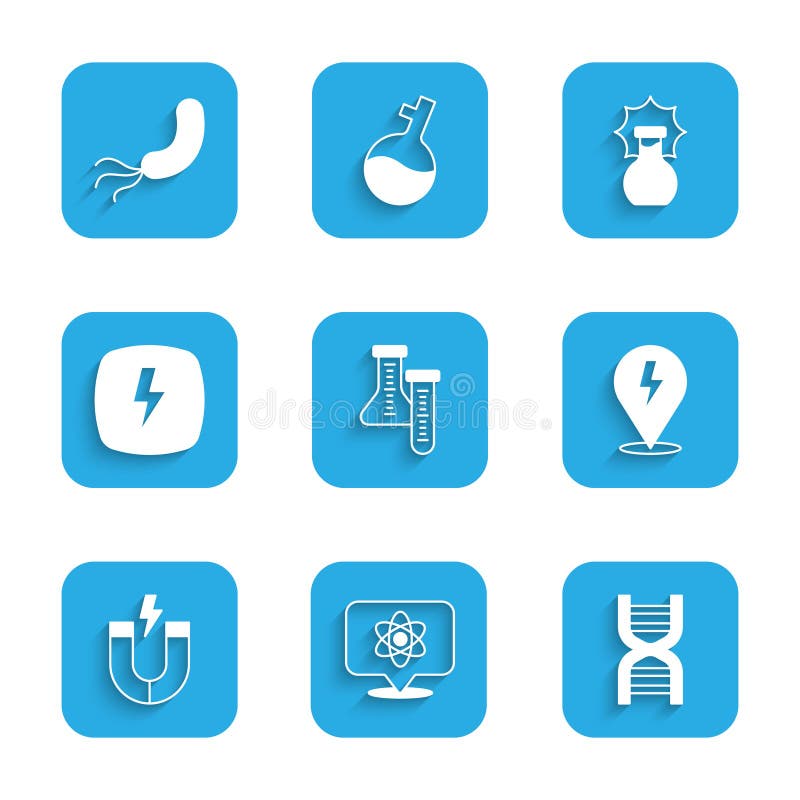 Set Test Tube, Atom, DNA Symbol, Lightning Bolt, Magnet, Explosion the ...