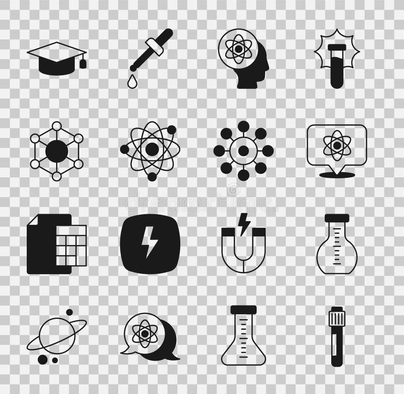 Set Test Tube, Atom, Molecule, Graduation Cap and Virus Icon. Vector ... Set Test Tube, Atom, Molecule, Graduation Cap and Virus Icon. Vector ...