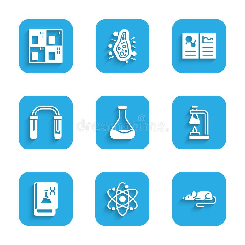 Set Test Tube and Flask, Atom, Experimental Mouse, on Fire, Genetic ...