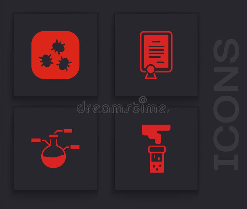 Set Test Tube and Flask, Bacteria, Certificate Template and Icon ...