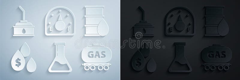 Set Test Tube and Flask, Barrel Oil, Oil Drop with Dollar Symbol, Gas ... Set Test Tube and Flask, Barrel Oil, Oil Drop with Dollar Symbol, Gas ...