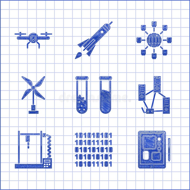 Set Test Tube and Flask, Binary Code, Graphic Tablet, Computer Network ... Set Test Tube and Flask, Binary Code, Graphic Tablet, Computer Network ...