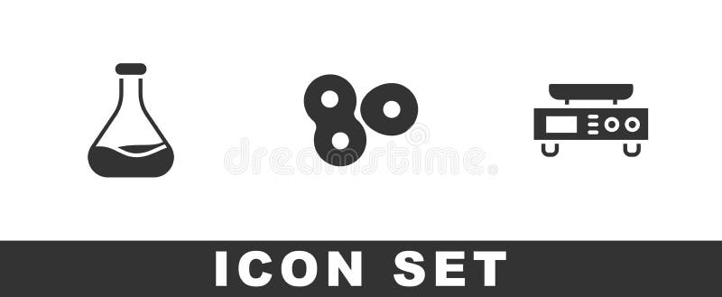 Set Test Tube and Flask, Cell Division and Electronic Scales Icon ...