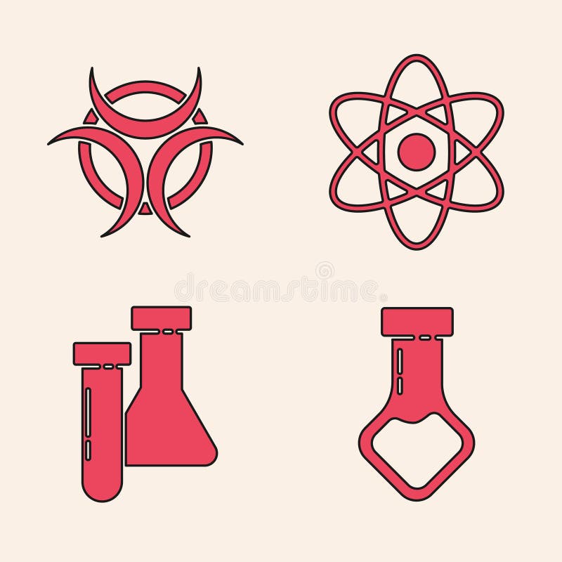 Set Test Tube and Flask Chemical, Biohazard Symbol, Atom and Test Tube ...