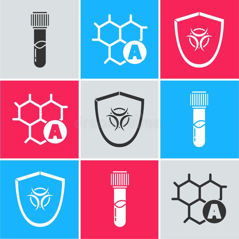 Set Test Tube and Flask Chemical, Chemical Formula and Biohazard Symbol ...