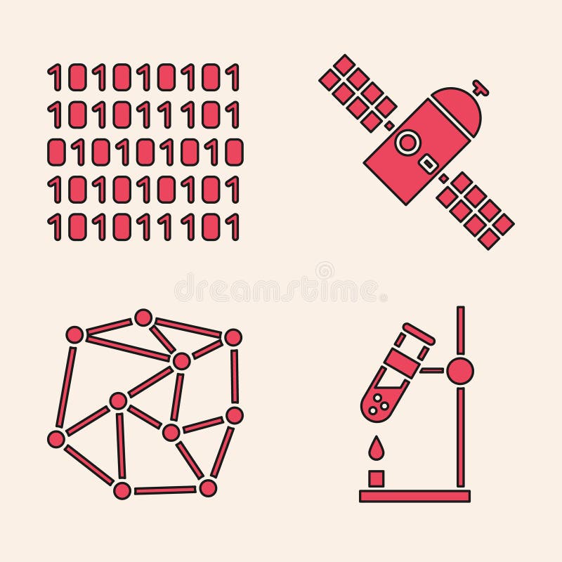 Set Test Tube Flask on Fire, Binary Code, Satellite and Neural Network ... Set Test Tube Flask on Fire, Binary Code, Satellite and Neural Network ...