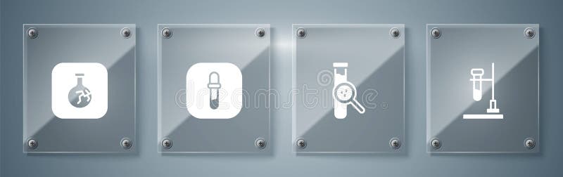 Set Test Tube Flask on Fire, and, Pipette and Cracked. Square Glass ...