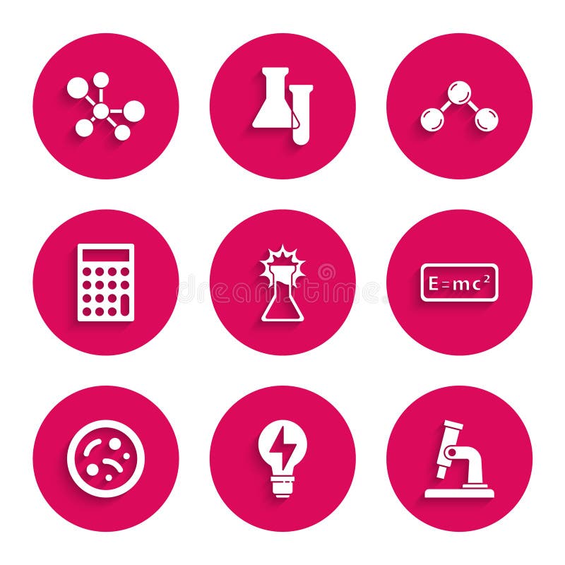 Set Test Tube and Flask, Light Bulb with Lightning, Microscope ...