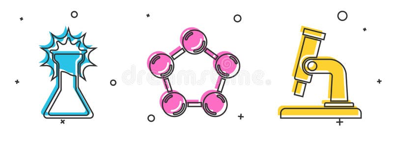 Set Test Tube and Flask, Molecule and Microscope Icon. Vector Stock ... Set Test Tube and Flask, Molecule and Microscope Icon. Vector Stock ...