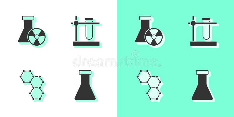 Set Test Tube and Flask, Radiation, Chemical Formula and Stand Icon ...