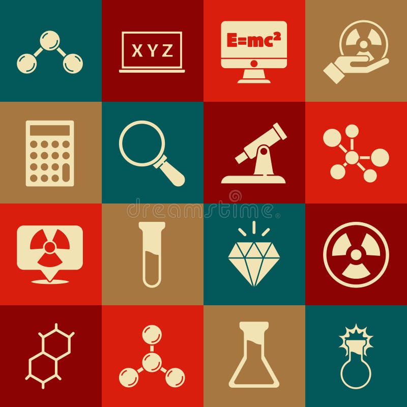 Set Test Tube and Flask, Radioactive, Molecule, Equation Solution ... Set Test Tube and Flask, Radioactive, Molecule, Equation Solution ...