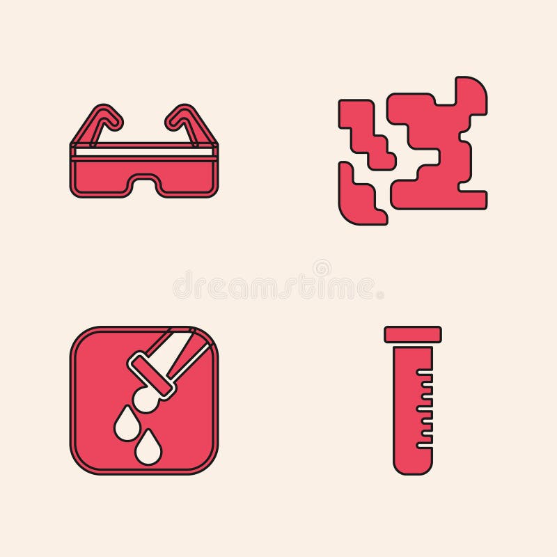 Set Test Tube and Flask, Safety Goggle Glasses, Gaseous and Icon ...